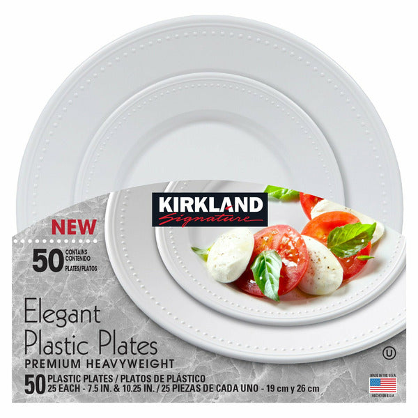 Kirkland Signature Elegant Plastic Plates, Variety Pack, White, 50-cou ...